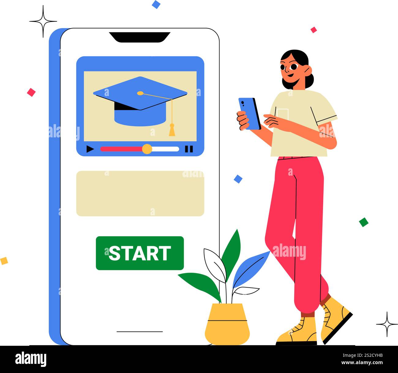 Online Learning App With Female User In Flat Vector Illustration ...