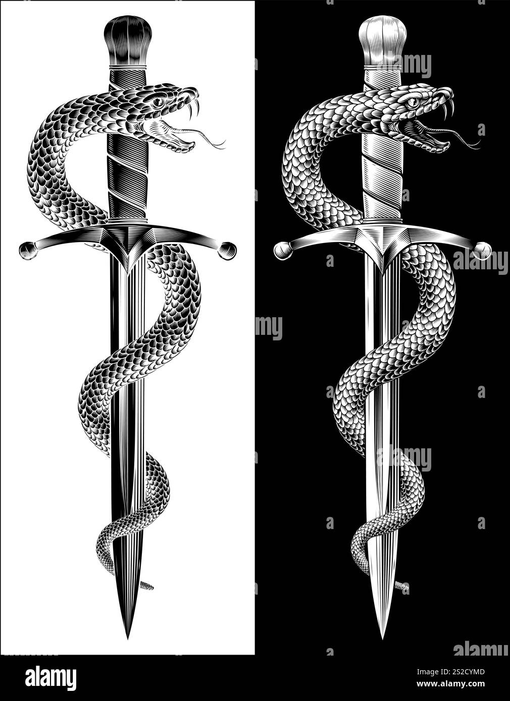 Dagger Knife Snake Vintage Woodcut Tattoo Style Stock Vector Image ...