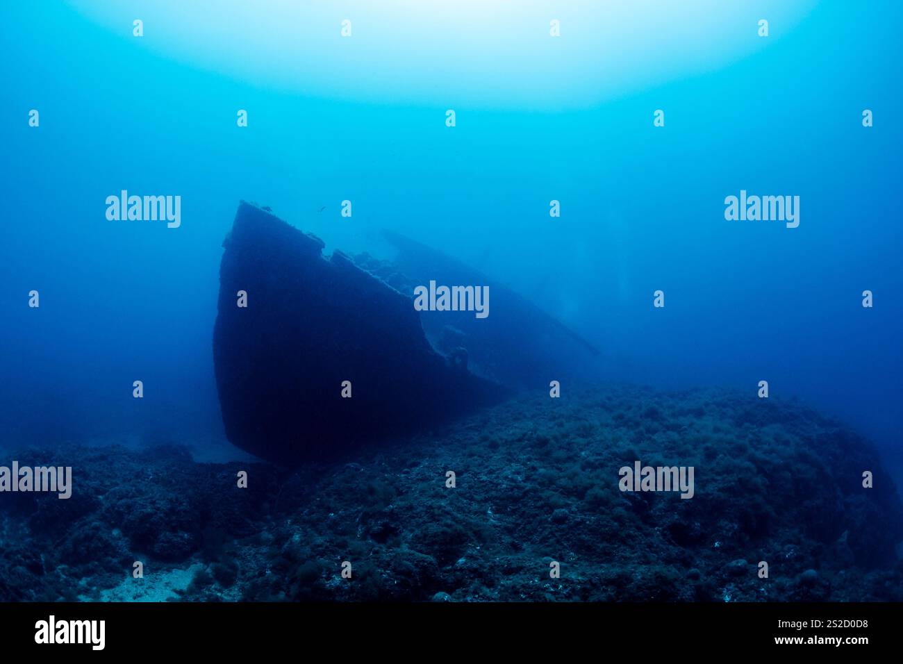 wreck of an old ruined ship on ocean rocky bottom Stock Photo - Alamy