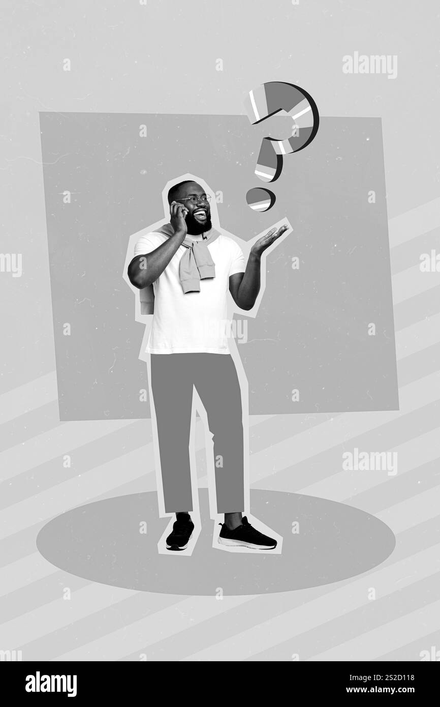 Vertical collage image of black white gamma positive guy chatting ...