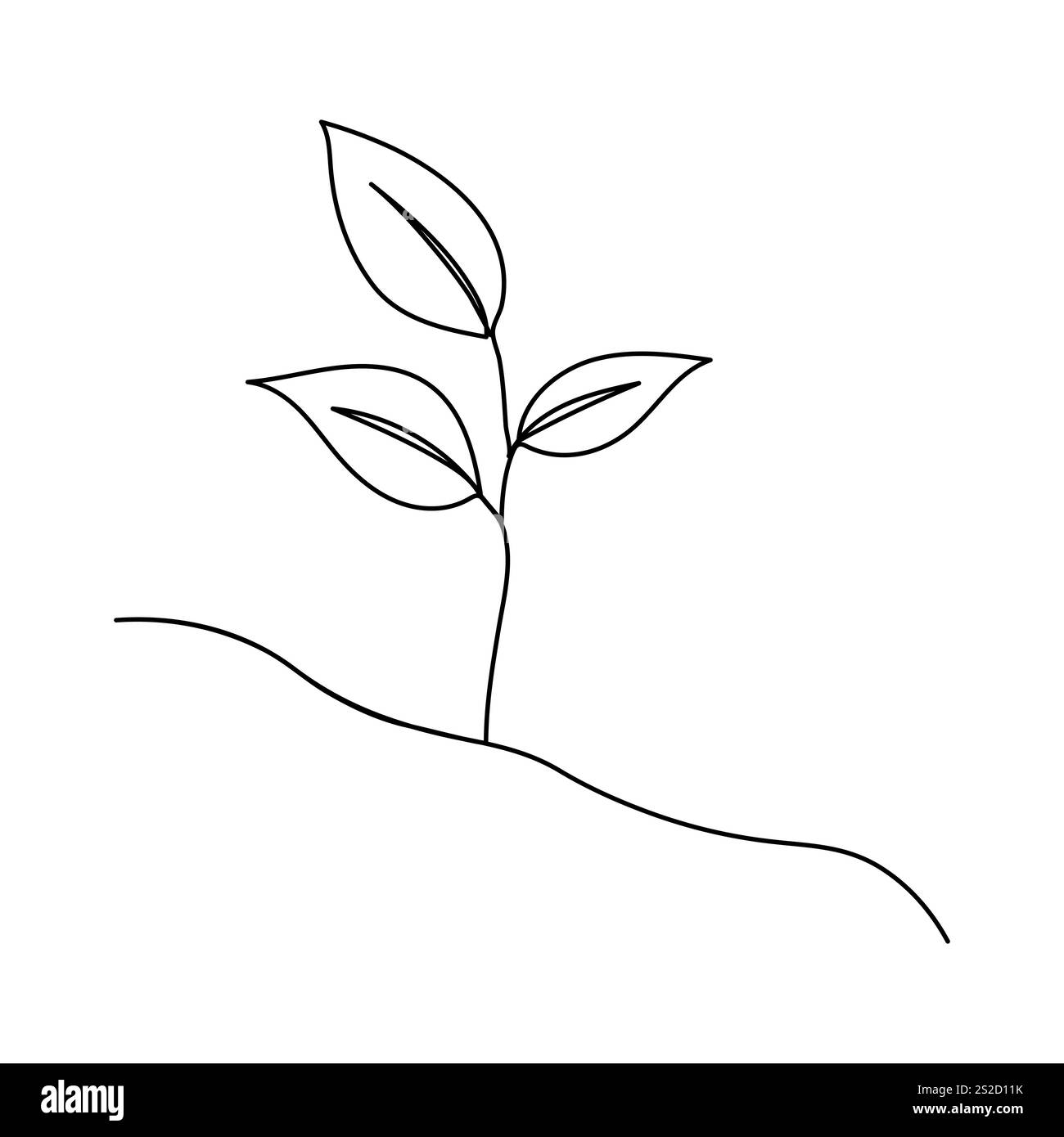 Continuous one line Plant growth tree outline vector art illustration ...