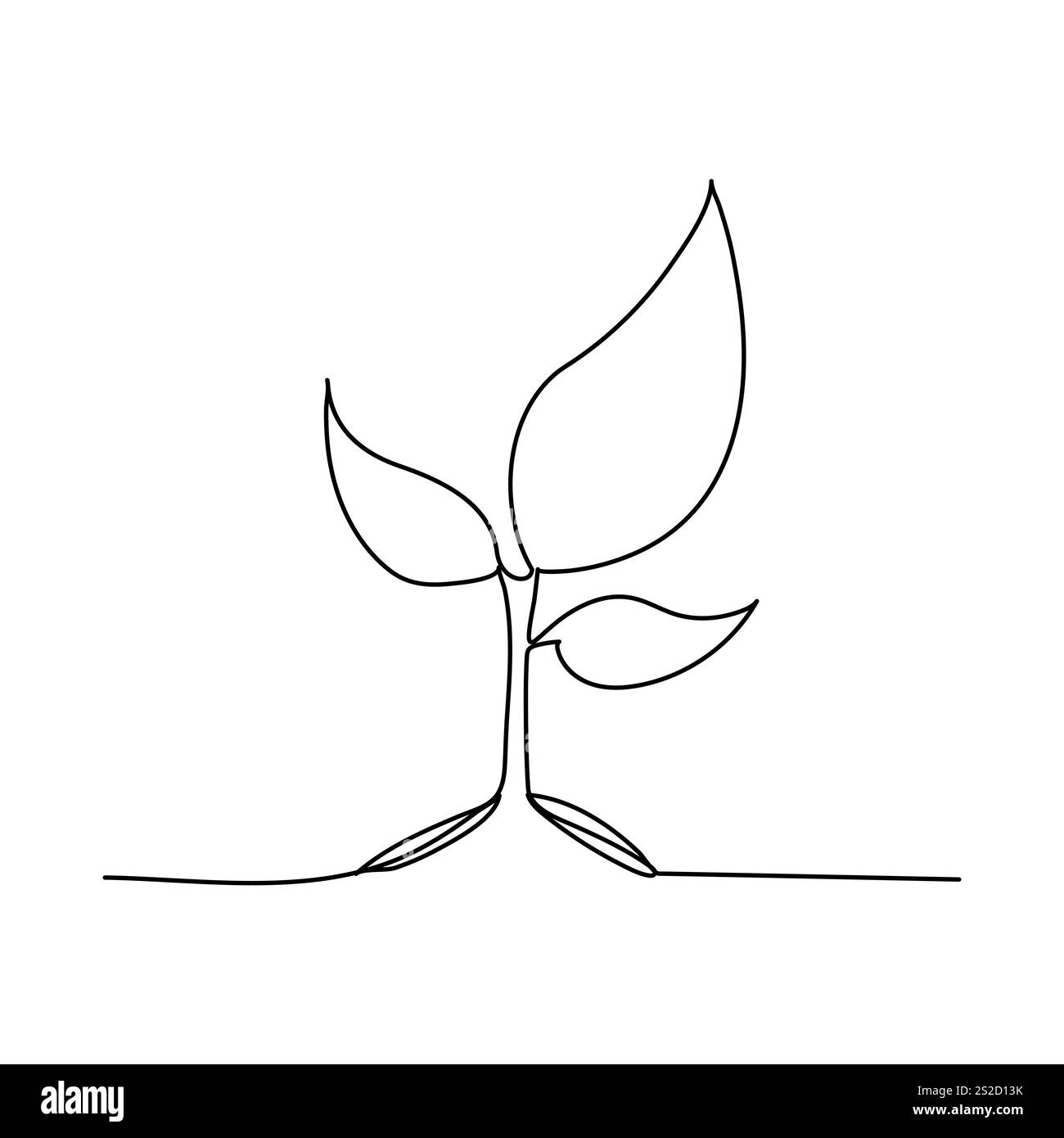 Continuous one line Plant growth tree outline vector art illustration ...