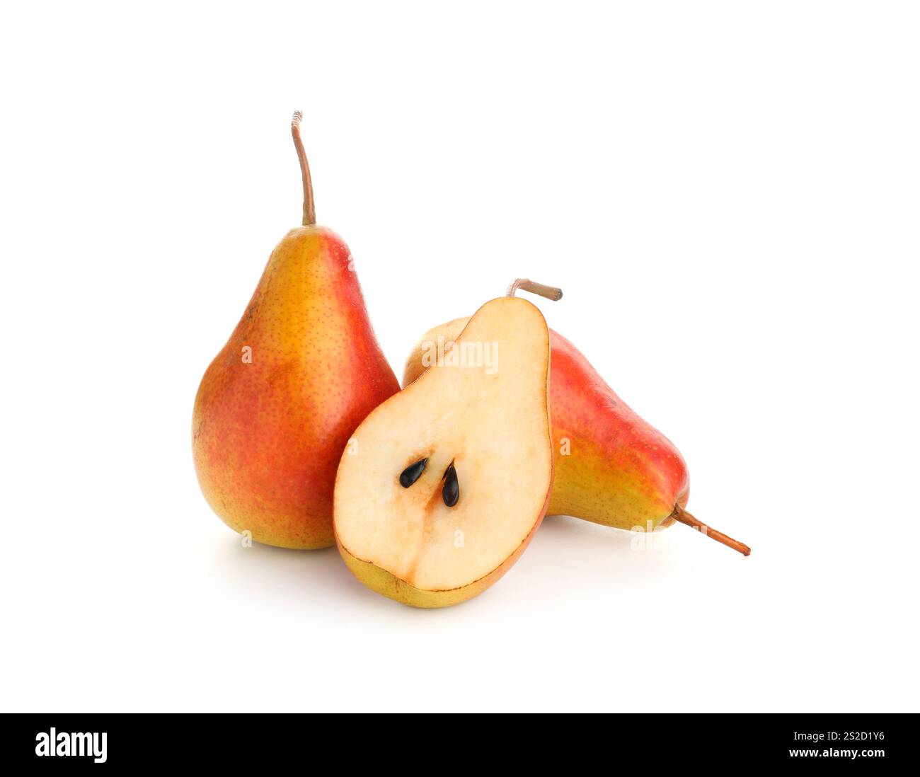 Whole and cut ripe pears isolated on white Stock Photo - Alamy