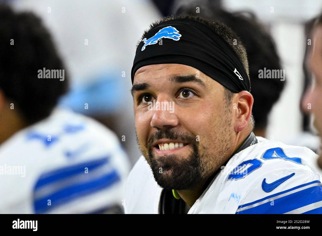 Detroit Lions tight end Shane Zylstra (84) looks on against the Houston ...