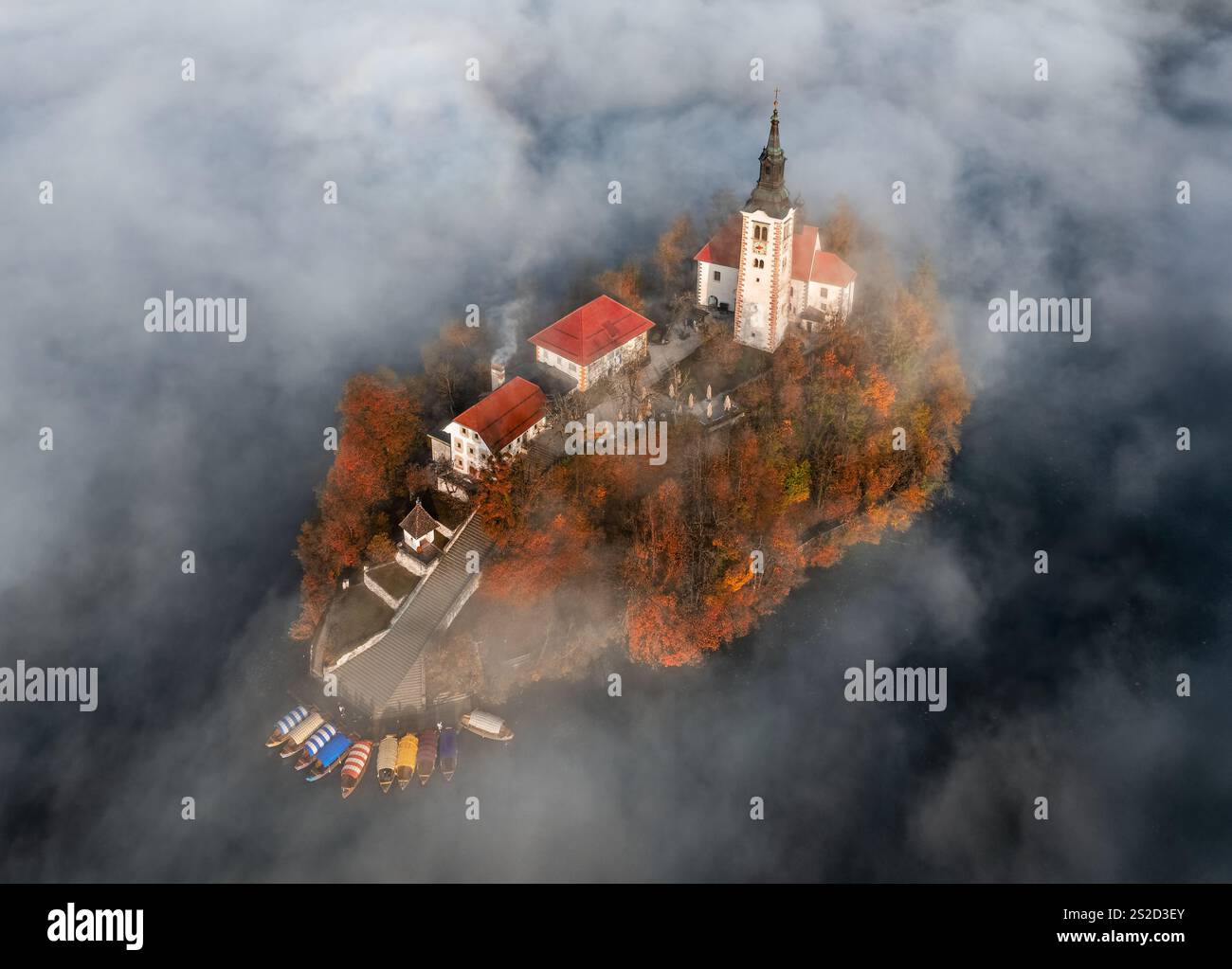 Bled, Slovenia - Aerial view of beautiful Lake Bled (Blejsko Jezero ...
