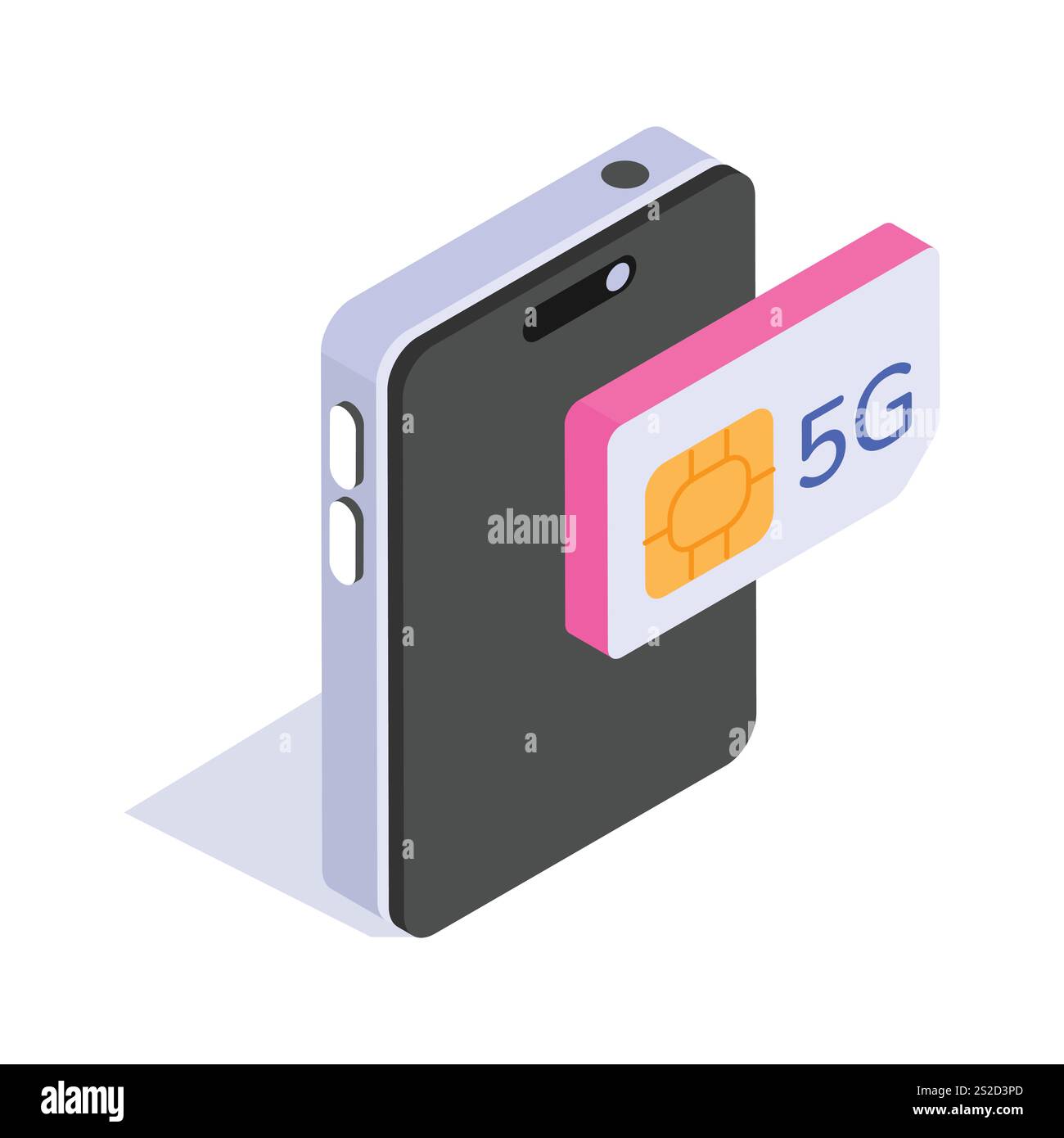 A mobile device with a 5G sim card, showing 5G connectivity Isometric ...