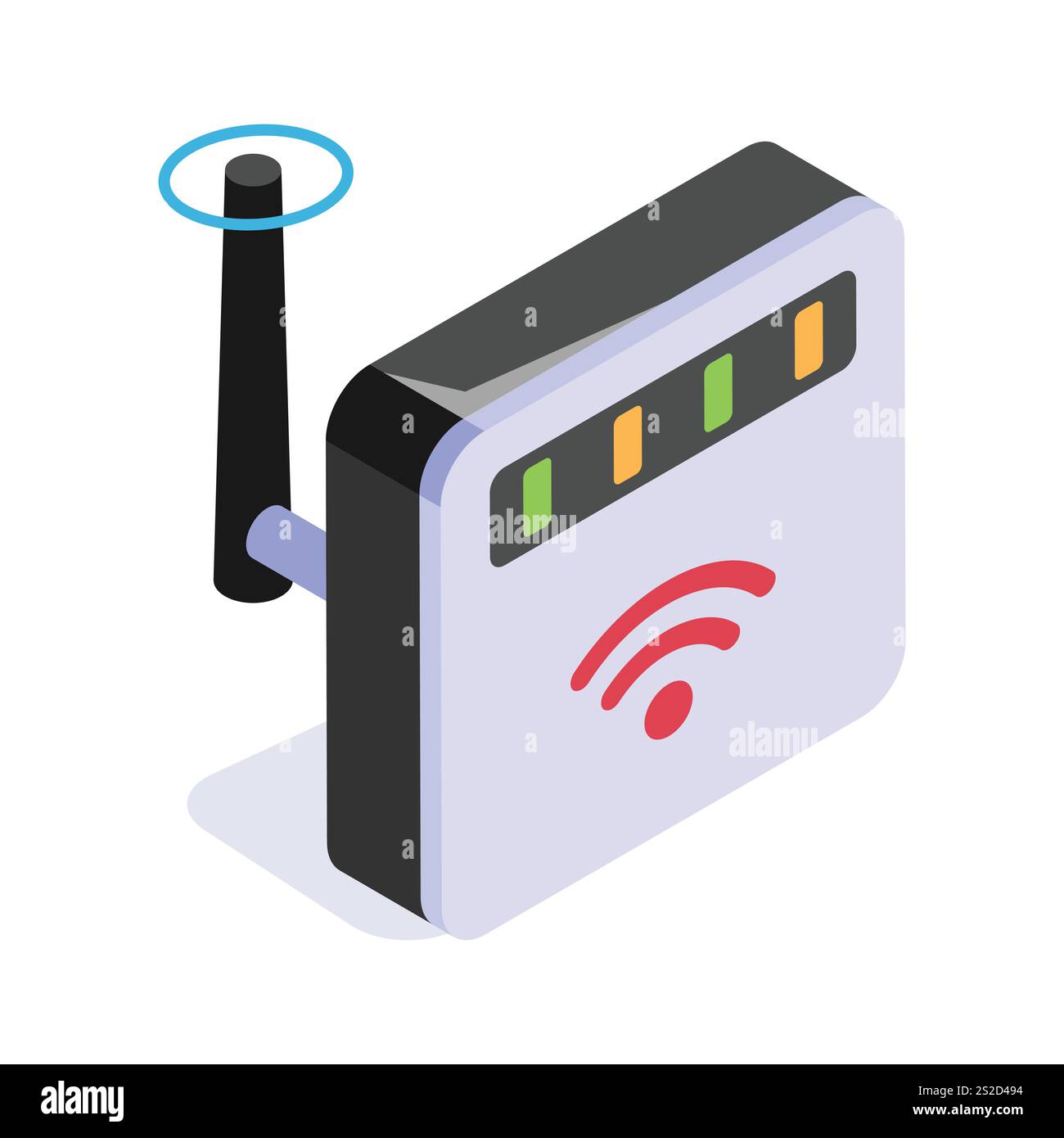 An isometric icon of a modern Wi-Fi router with a prominent antenna for ...