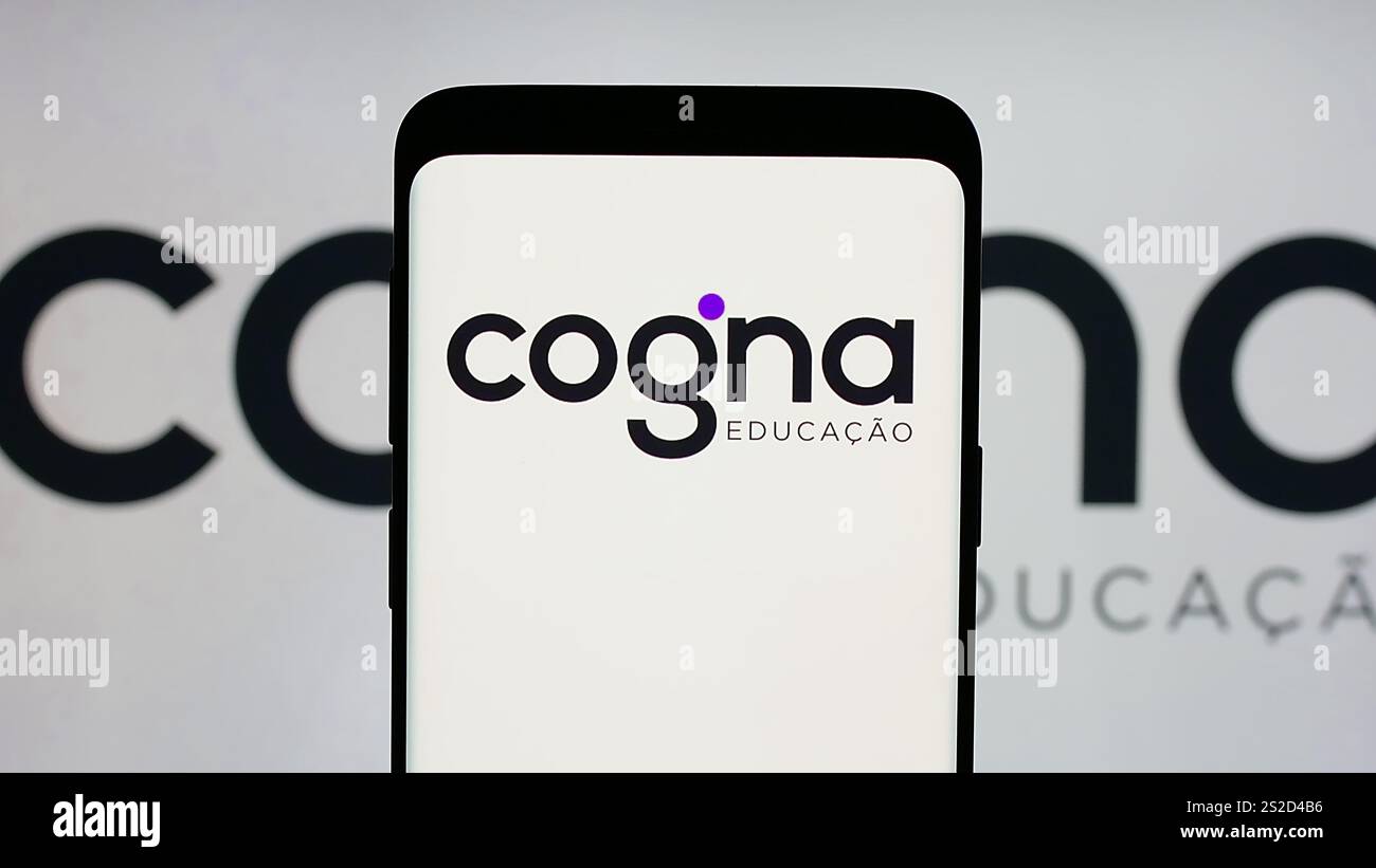 In this photo illustration, a mobile phone with the logo of Brazilian ...