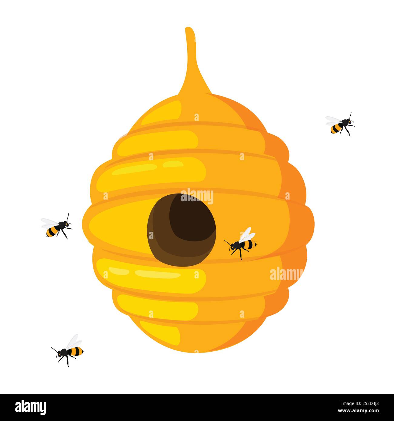 Hanging wild bees nest or bee hive with bees flying aroud isolated on ...