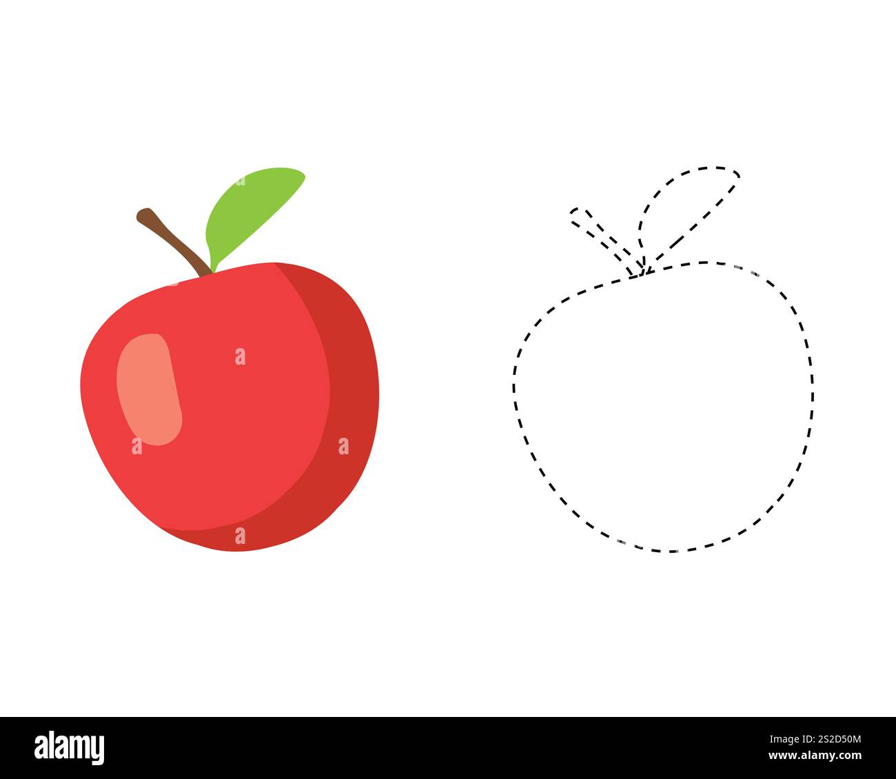 Red apple trace and color. Worksheet for kids. Vector illustration ...