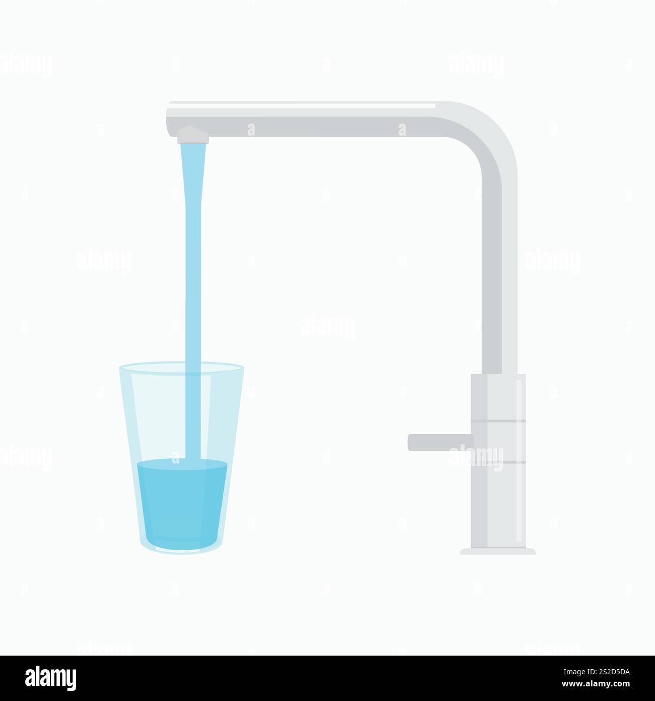 Pouring glass of water from kitchen faucet isolated on white bakcground ...