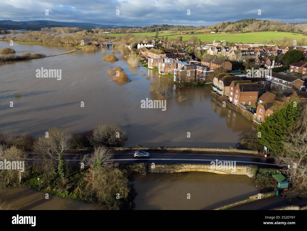 A view of flooding around Pulborough in West Sussex. Weather warnings ...