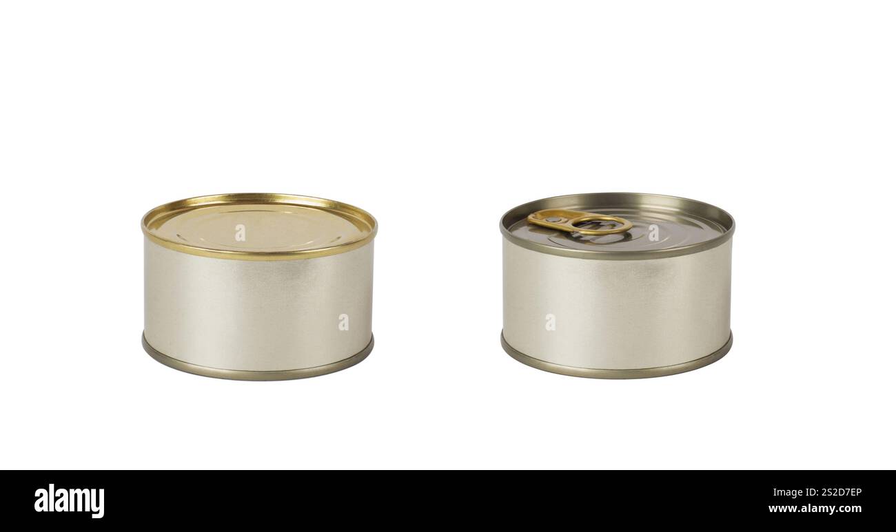 two closed cans isolated on white background Stock Photo - Alamy