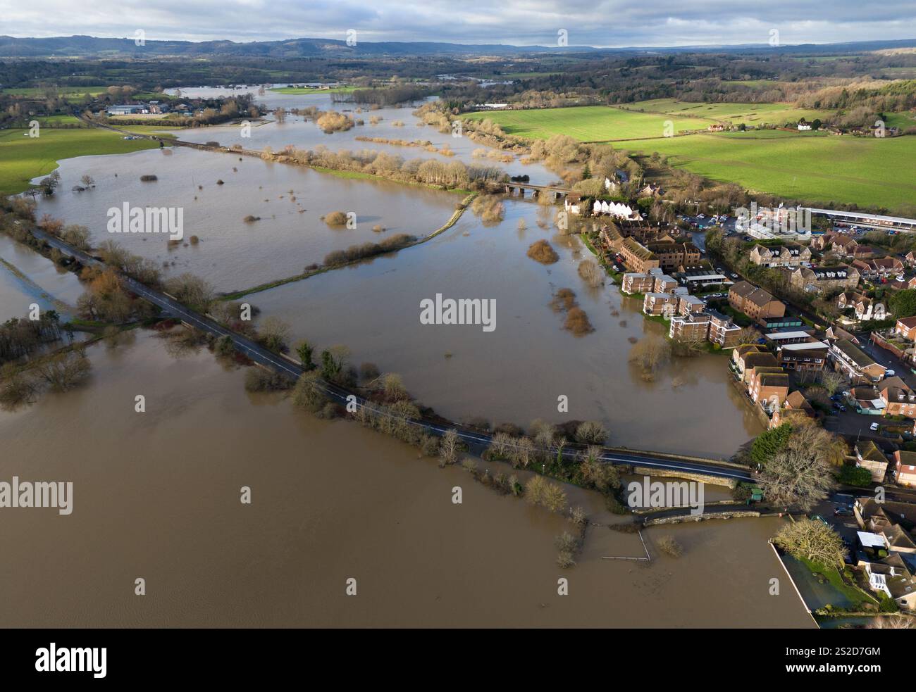 A view of flooding around Pulborough in West Sussex. Weather warnings ...