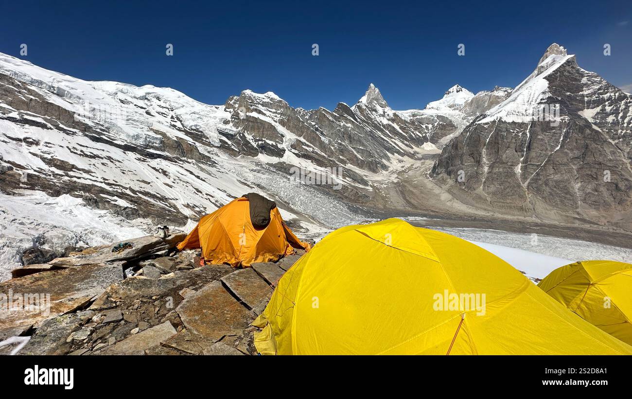 Tents at Summit Camp on a climbing expedition to Kedar Dome, Indian ...
