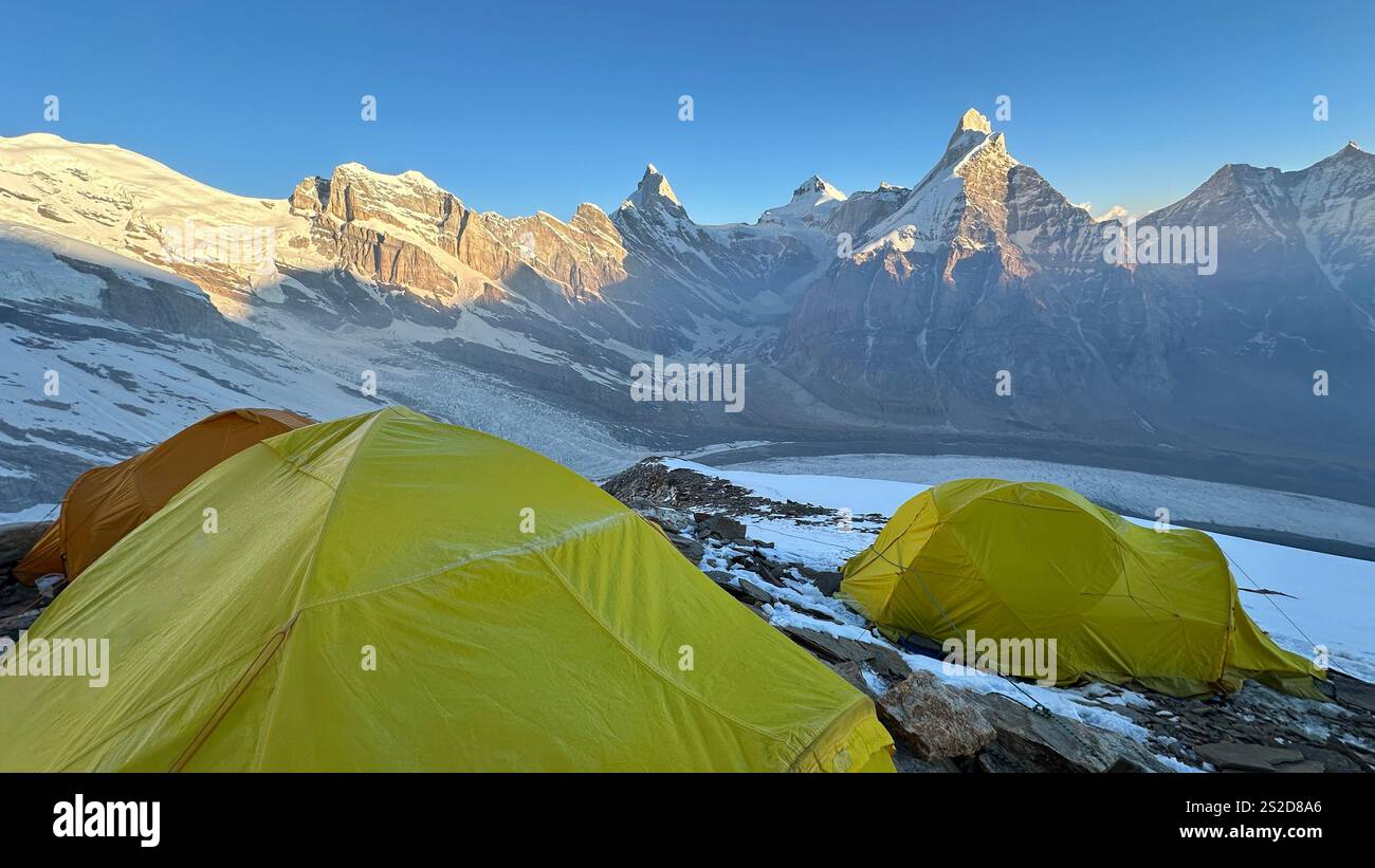 Tents at Summit Camp on a climbing expedition to Kedar Dome, Indian ...
