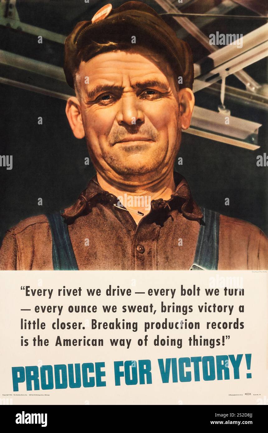 American World War II Propaganda Poster (Sheldon-Claire, 1942) Poster "Produce for Victory ...