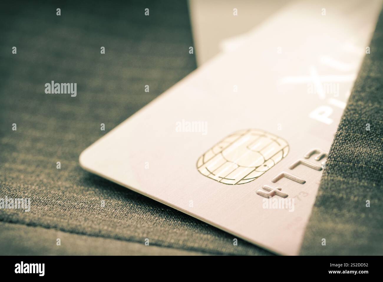 Credit cards in very shallow focus with gray suit background Stock ...