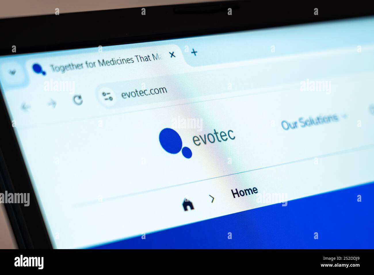 New York, USA - January 07, 2025: Evotec website displayed on computer screen showcasing ...