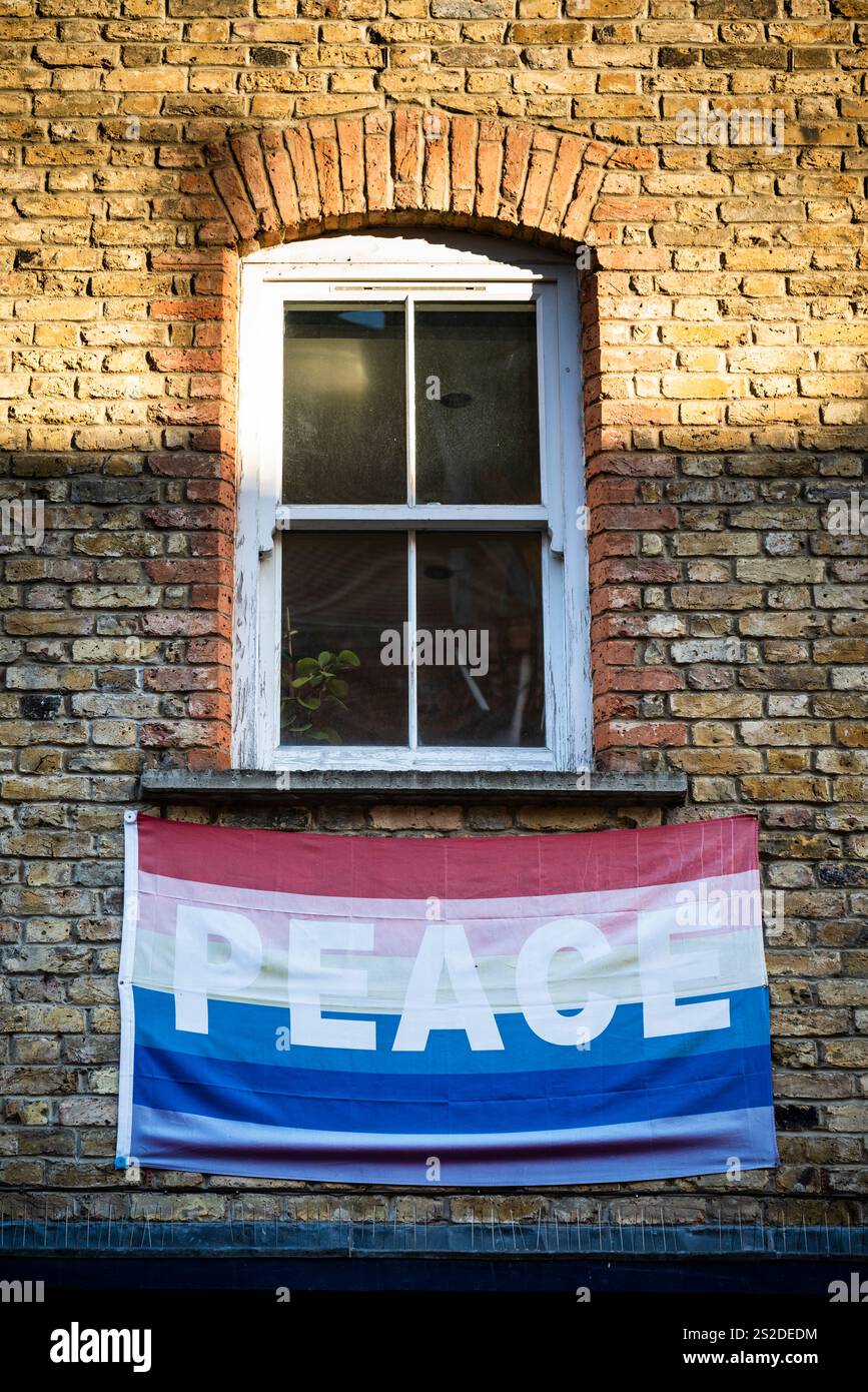 Peace flag in Brick Lane, a famous street in East End, London, England ...