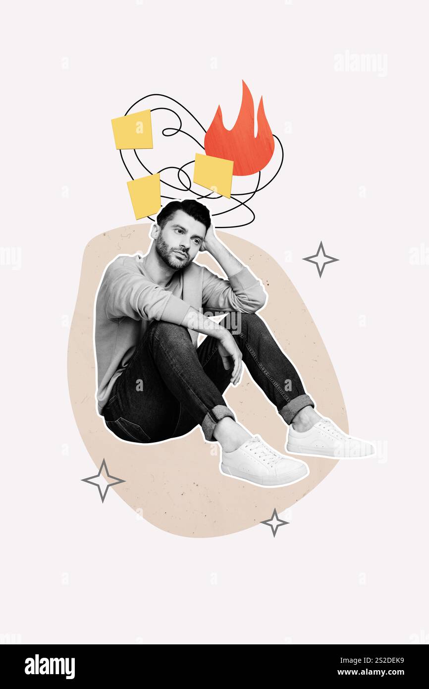 Composite trend artwork sketch image photo collage of young guy emoji ...