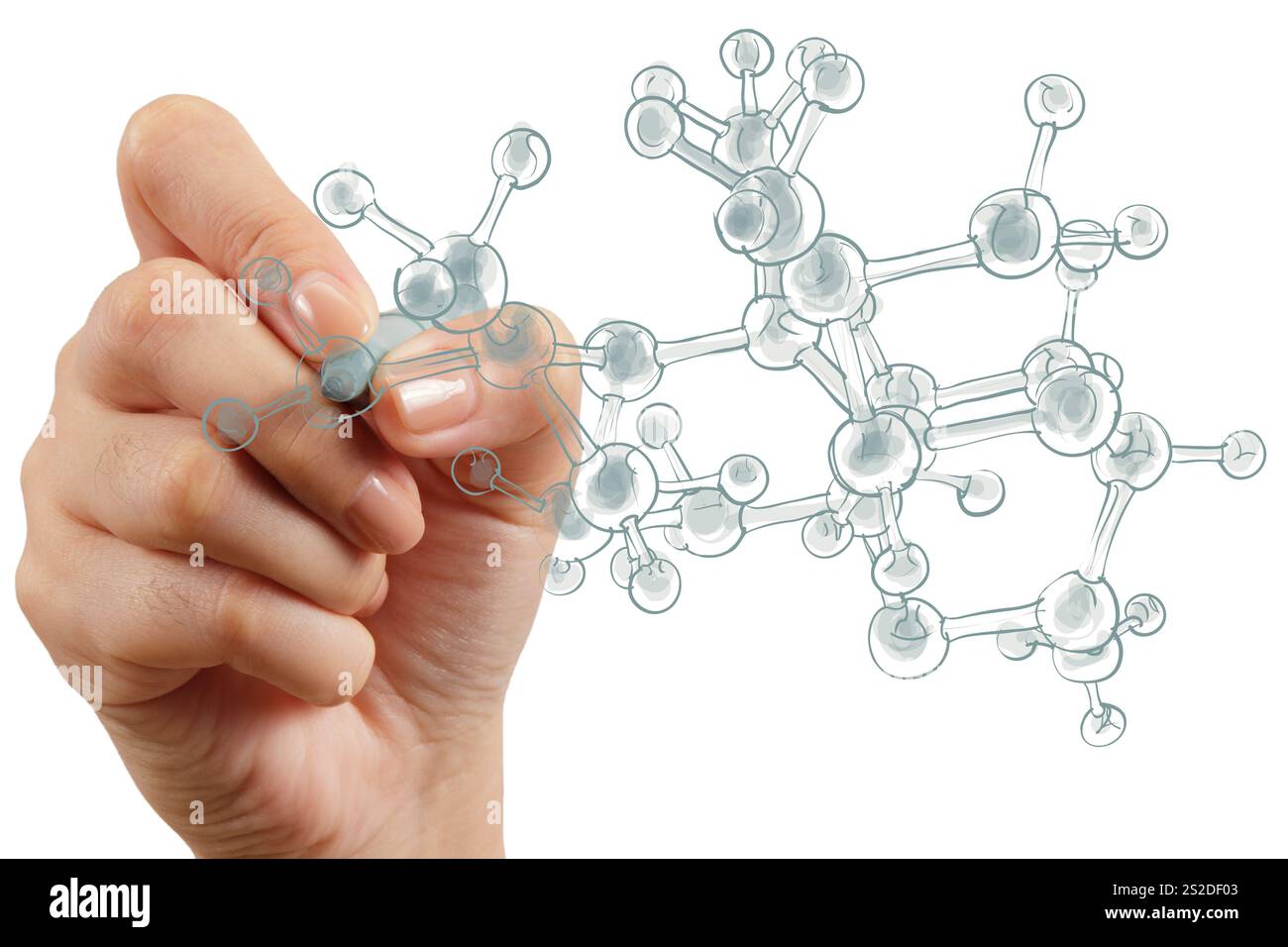 hand drawing virtual molecular structure in the lab Stock Photo - Alamy