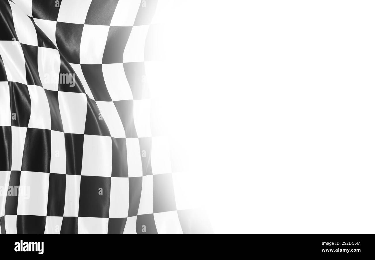 Racing flag with black and white checkers on white background Stock ...