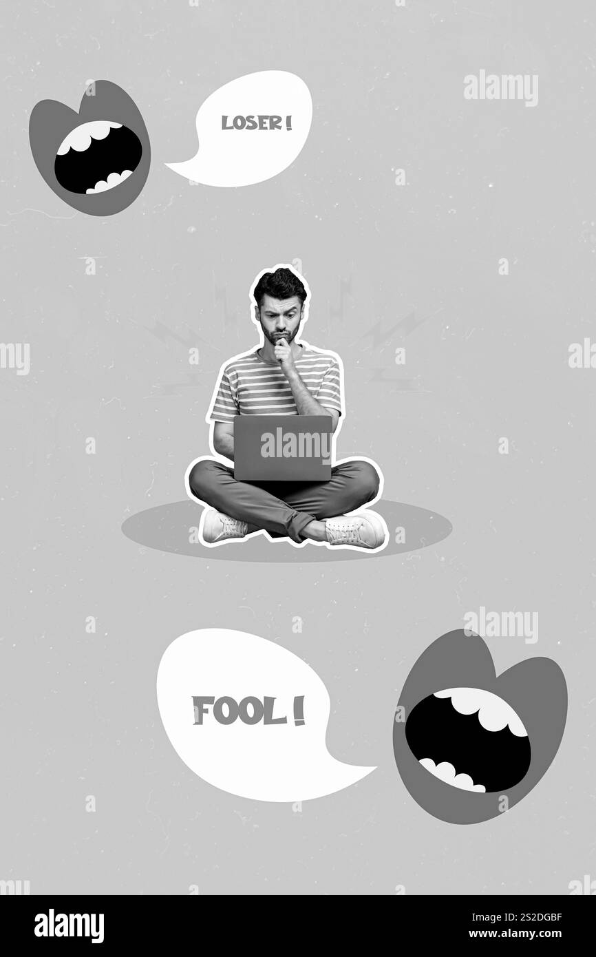 Photo sketch collage graphics artwork picture of depressed guy getting ...