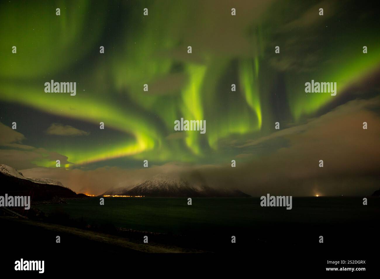 Stunning view of the northern lights over Tromsø, Norway, on a winter ...