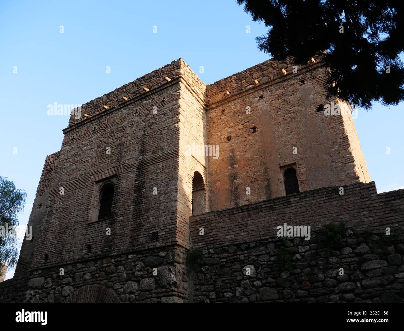 Mighty tower in the Alcazaba, a medieval Moorish-style fortress in ...