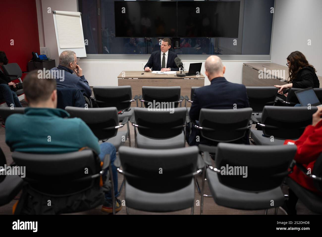 Plaid Cymru leader Rhun ap Iorwerth speaks during a press conference at ...