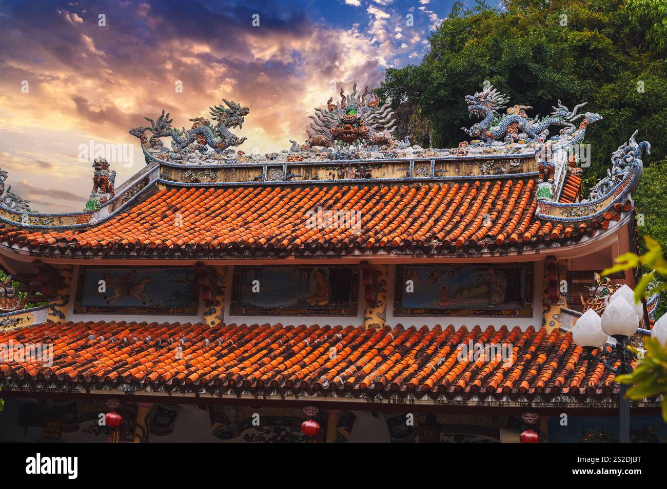 The roof of the temple-pagoda on the marble mountains in Da Nang ...