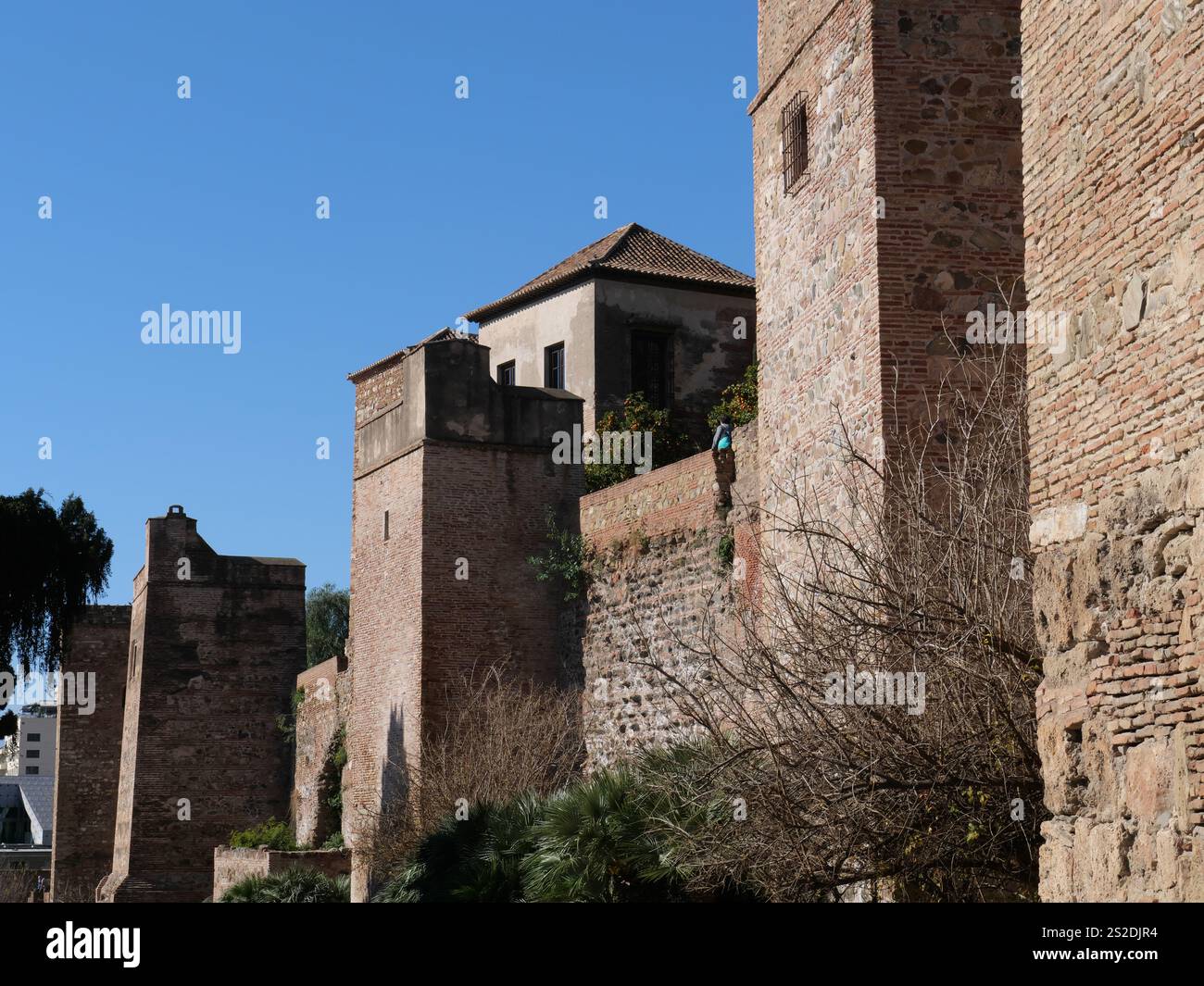 Old outer walls of the Castillo de Gibralfaro castle complex in Malaga ...