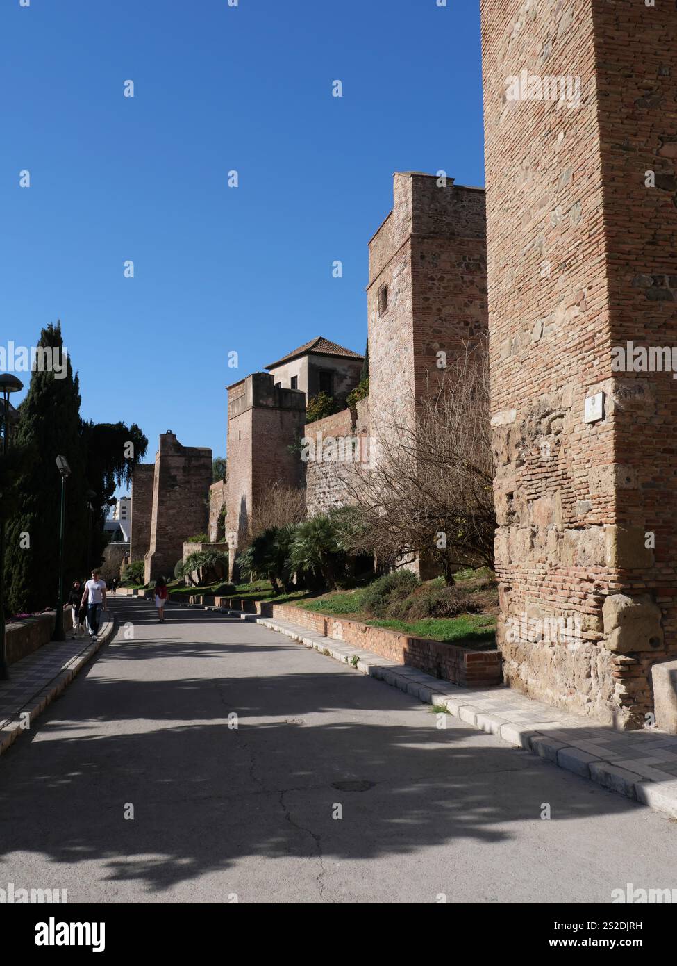 Old outer walls of the Castillo de Gibralfaro castle complex in Malaga ...