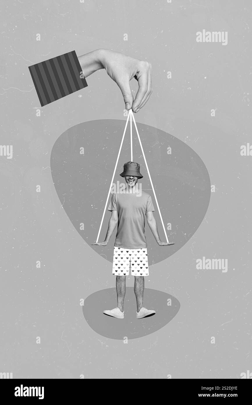 Collage 3d image of pinup pop retro sketch of arm holding ropes 14 ...