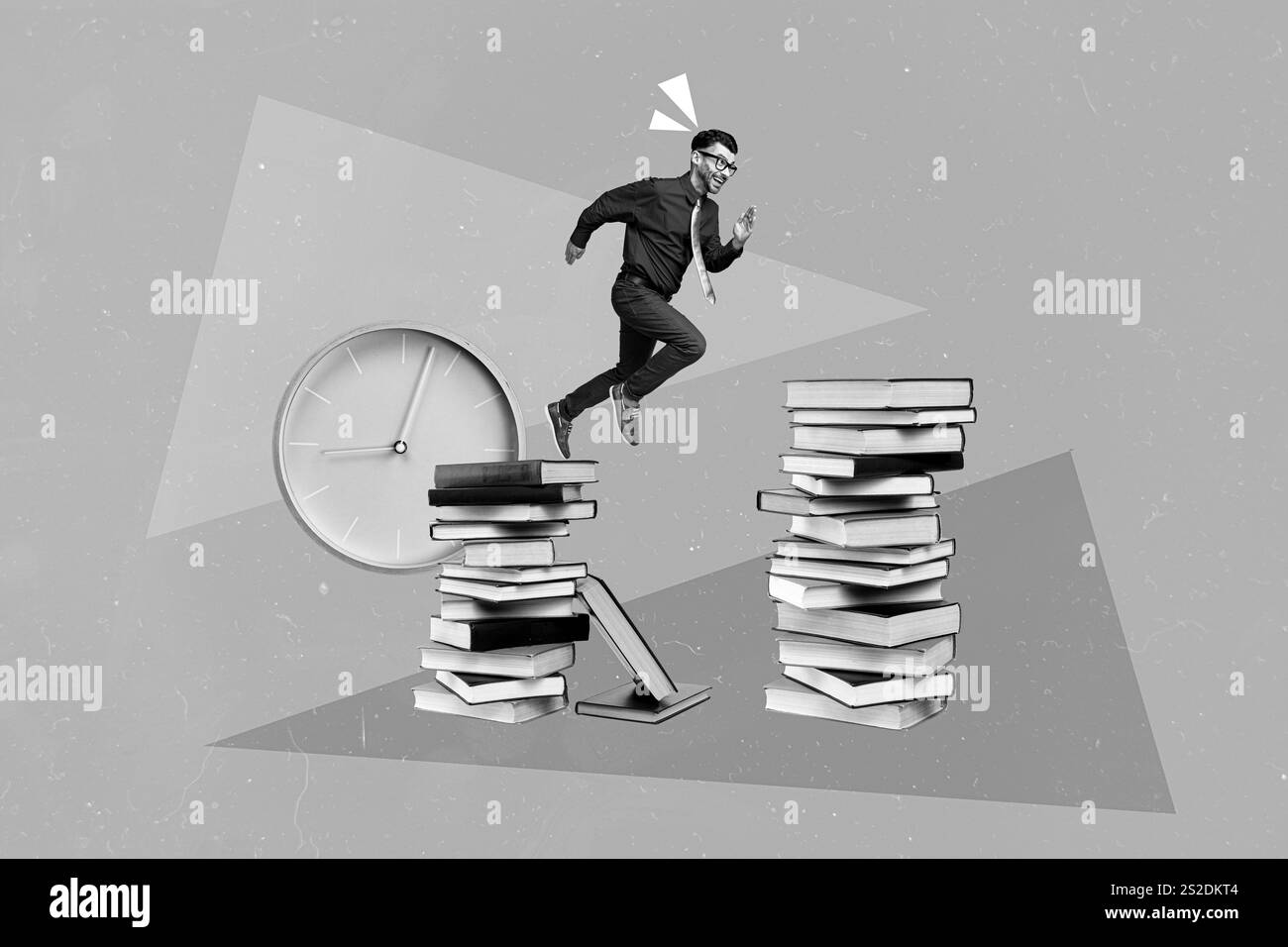 Businessman running on stack Black and White Stock Photos & Images - Alamy
