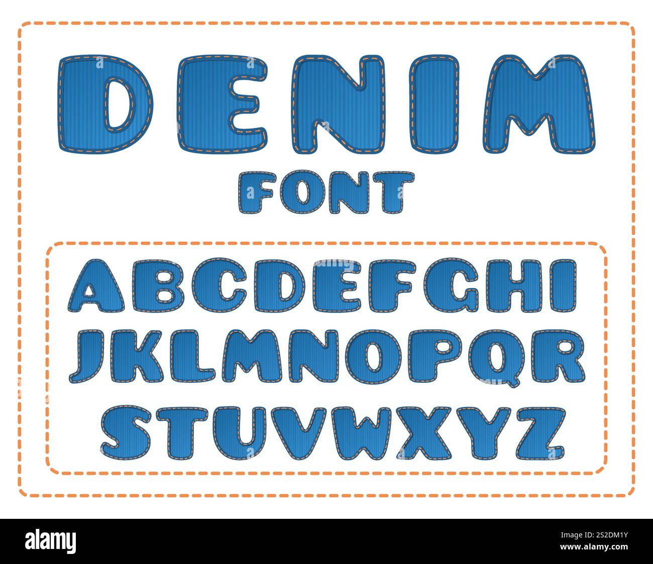 Blue denim font. Kids style rounded capital letters. Fabric alphabet ...