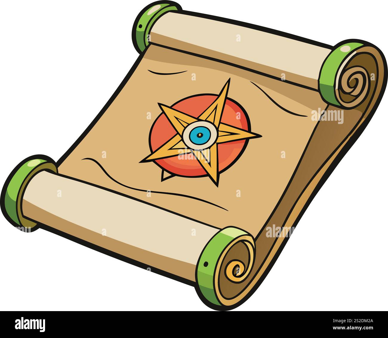 A vibrant illustration of a rolled magic scroll featuring a mystical ...