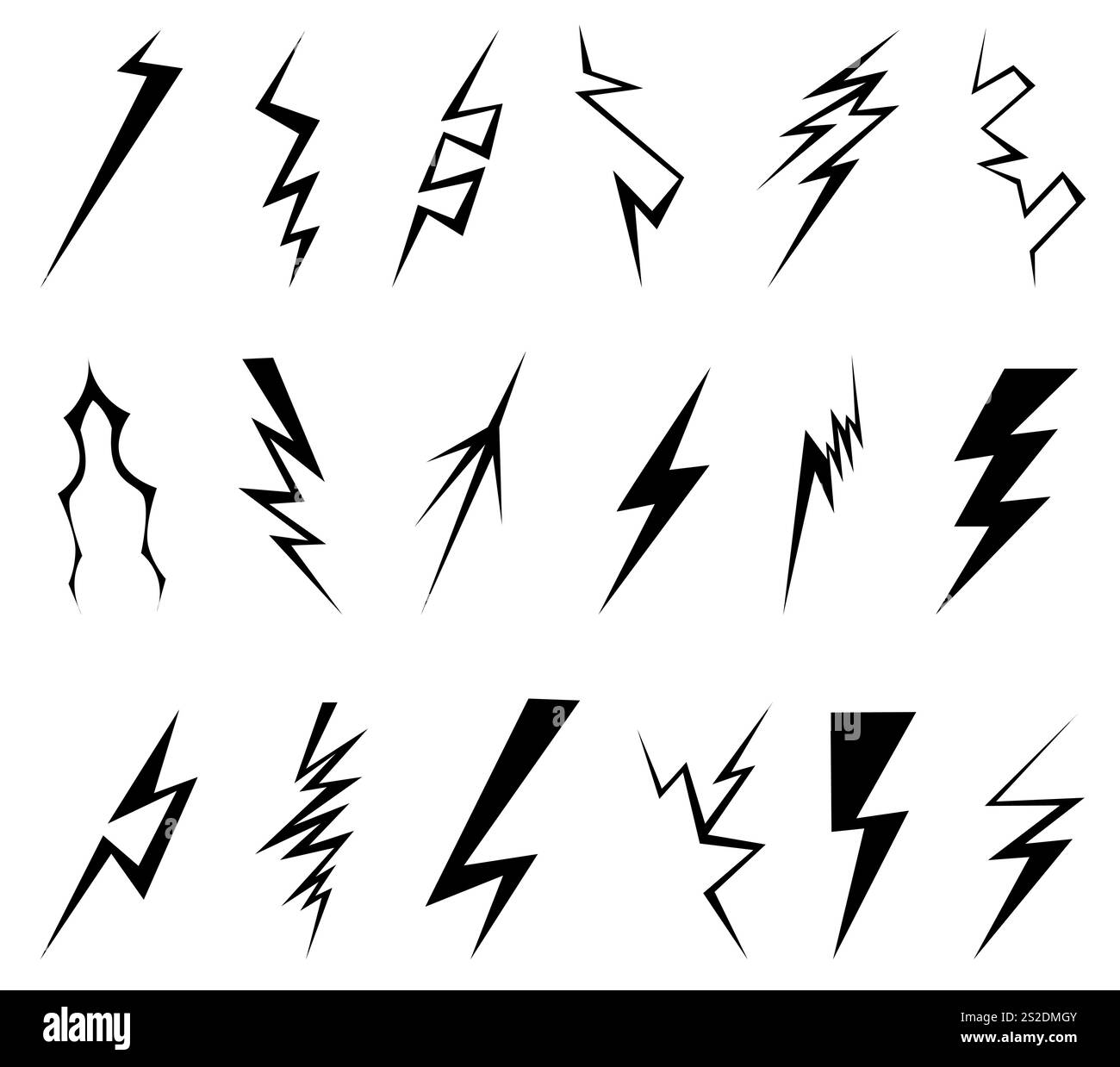 Black lightning bolt icons. Simple thunderbolt symbols. Electric ...