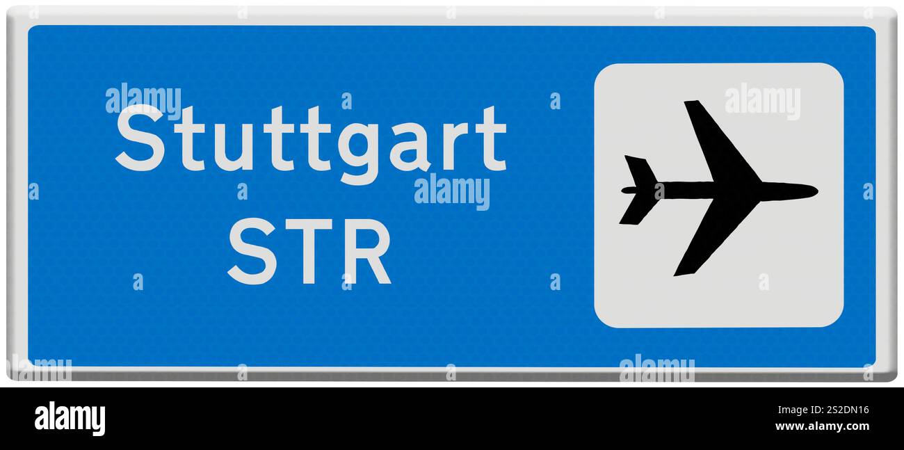 Digital composite. Road traffic sign for Stuttgart STR airport, one of ...