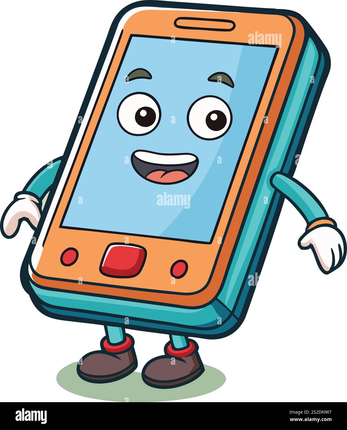 Funny smartphone character with animated eyes and a happy face ...