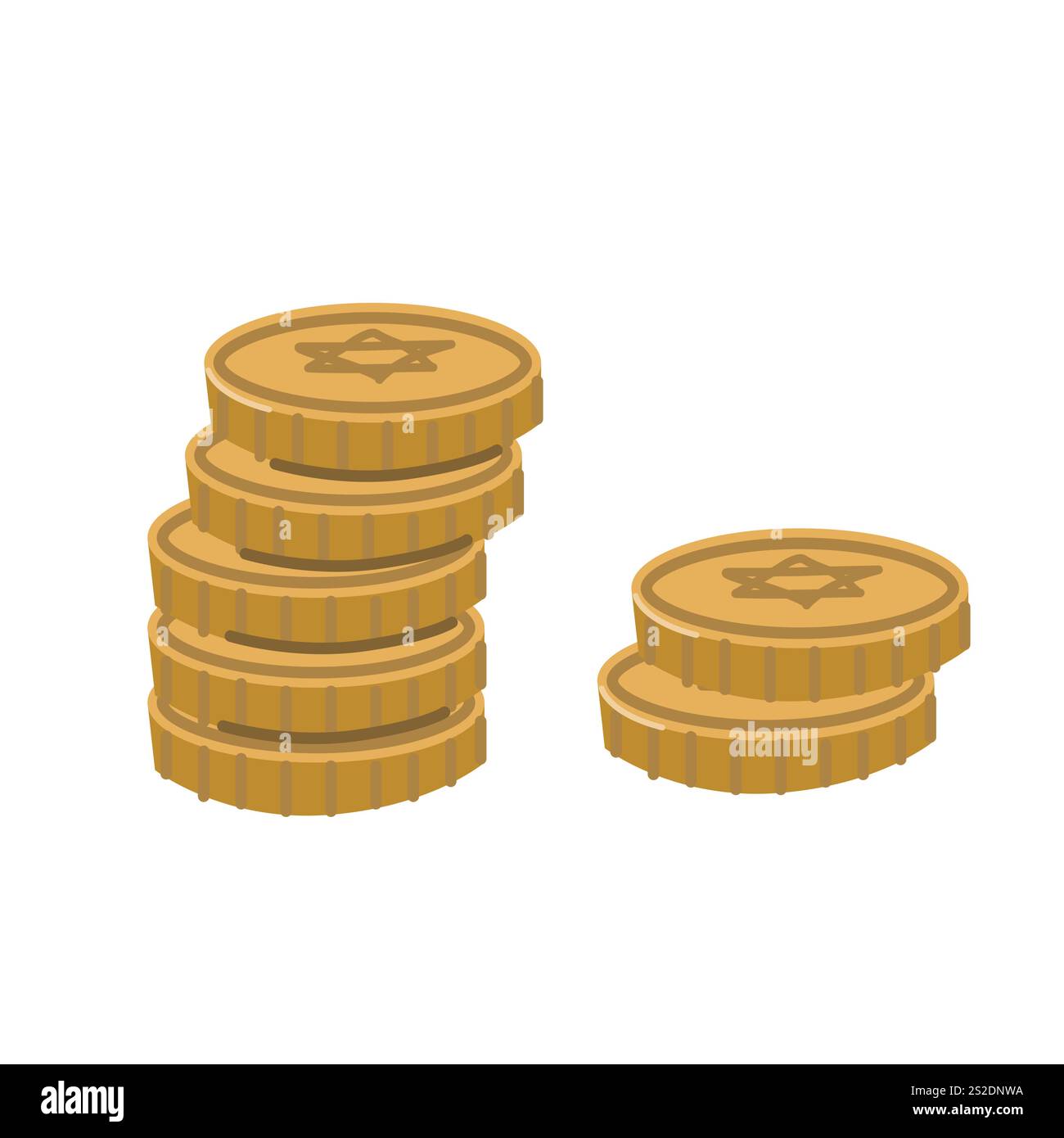 Stacked and side-by-side gold coins with star symbol on white ...