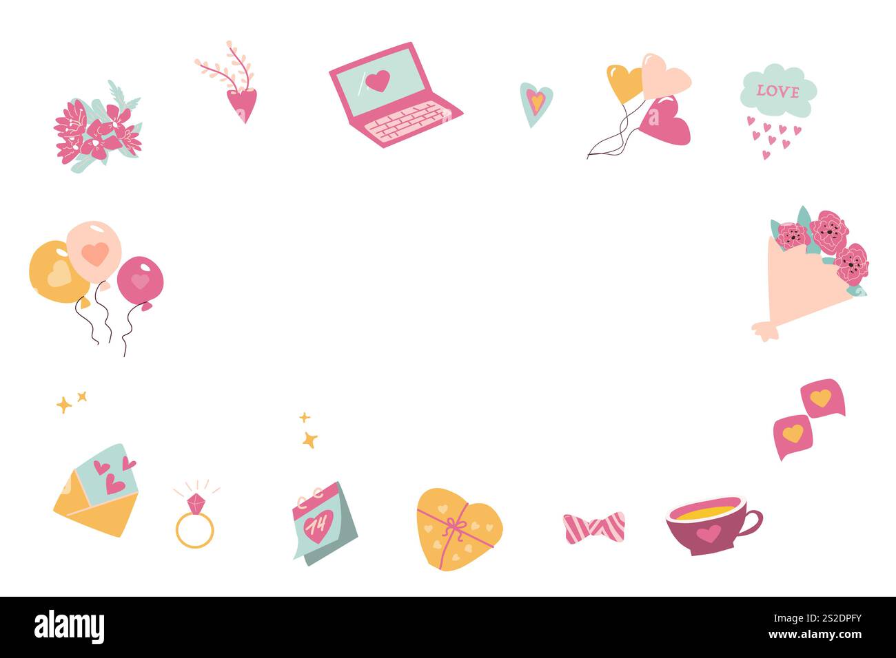 Colorful assortment of hearts and love symbols in a circular frame ...