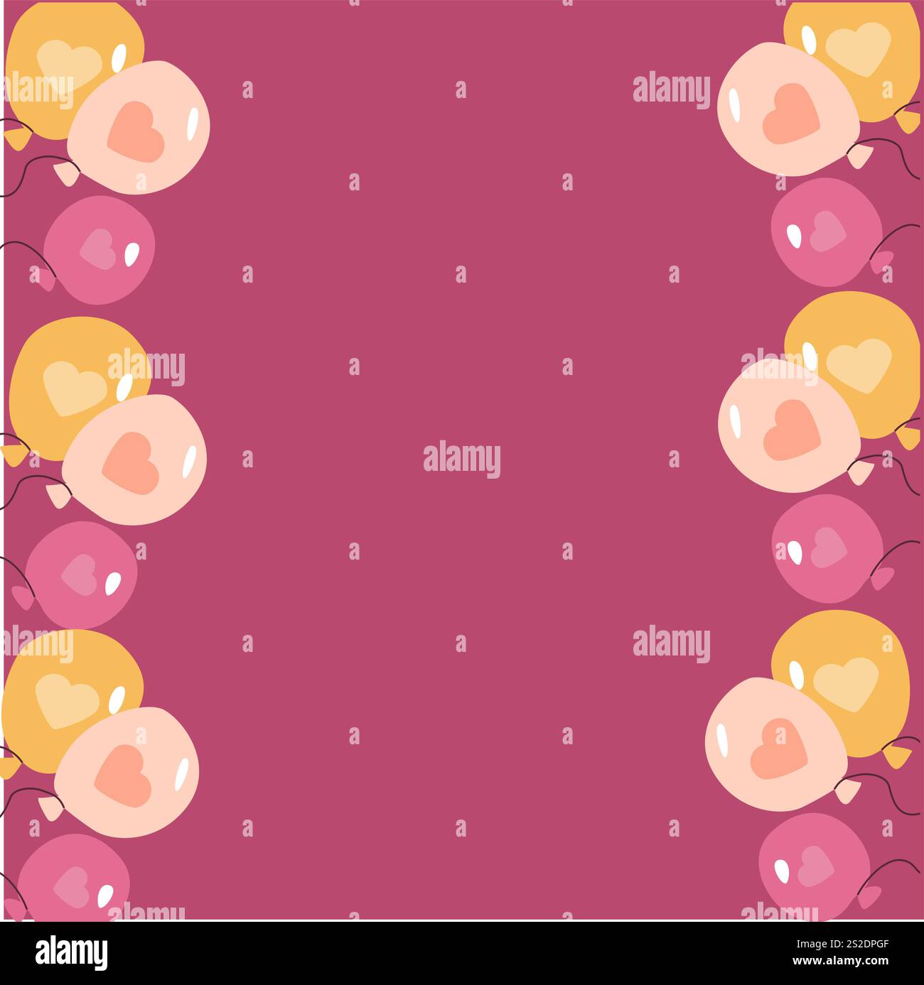 Colorful heart balloons frame on vibrant magenta background for ...
