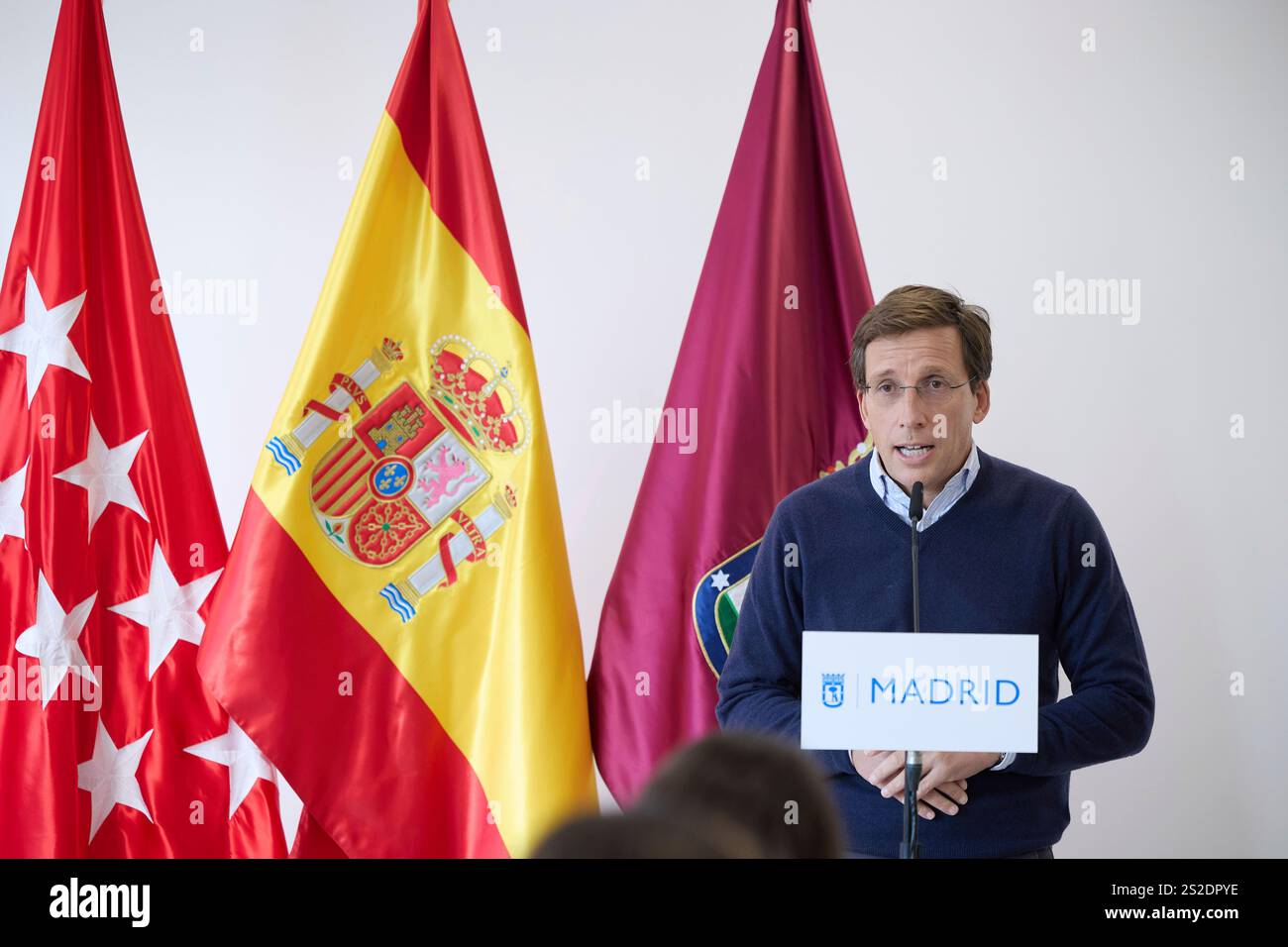 The mayor of Madrid, José Luis Martínez-Almeida, attends to the media ...