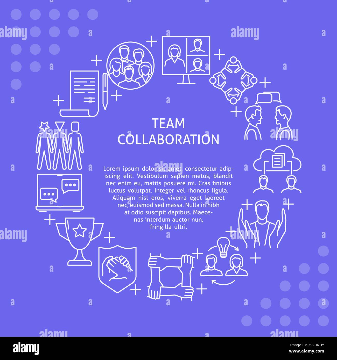 Team collaboration round banner in line style. Teamwork and support ...