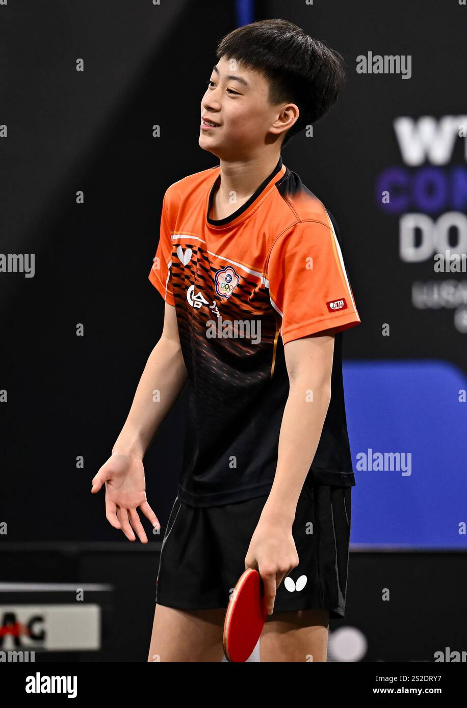 Doha, Qatar. 7th Jan, 2025. Kuo Guan-Hong of Chinese Taipei reacts ...