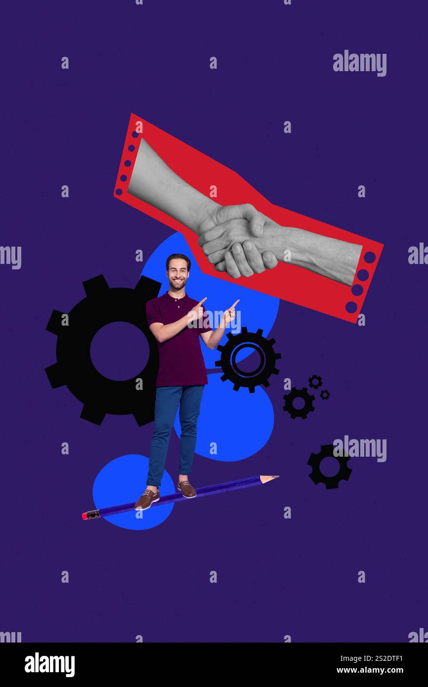 Trend artwork template design 3D collage sketch of two hand hold ...