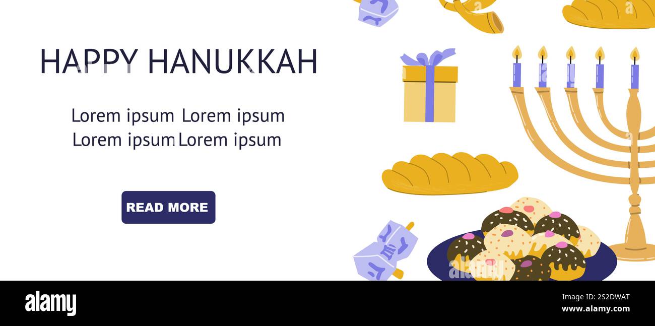Festive hanukkah celebration with menorah, dreidel, and holiday treats ...