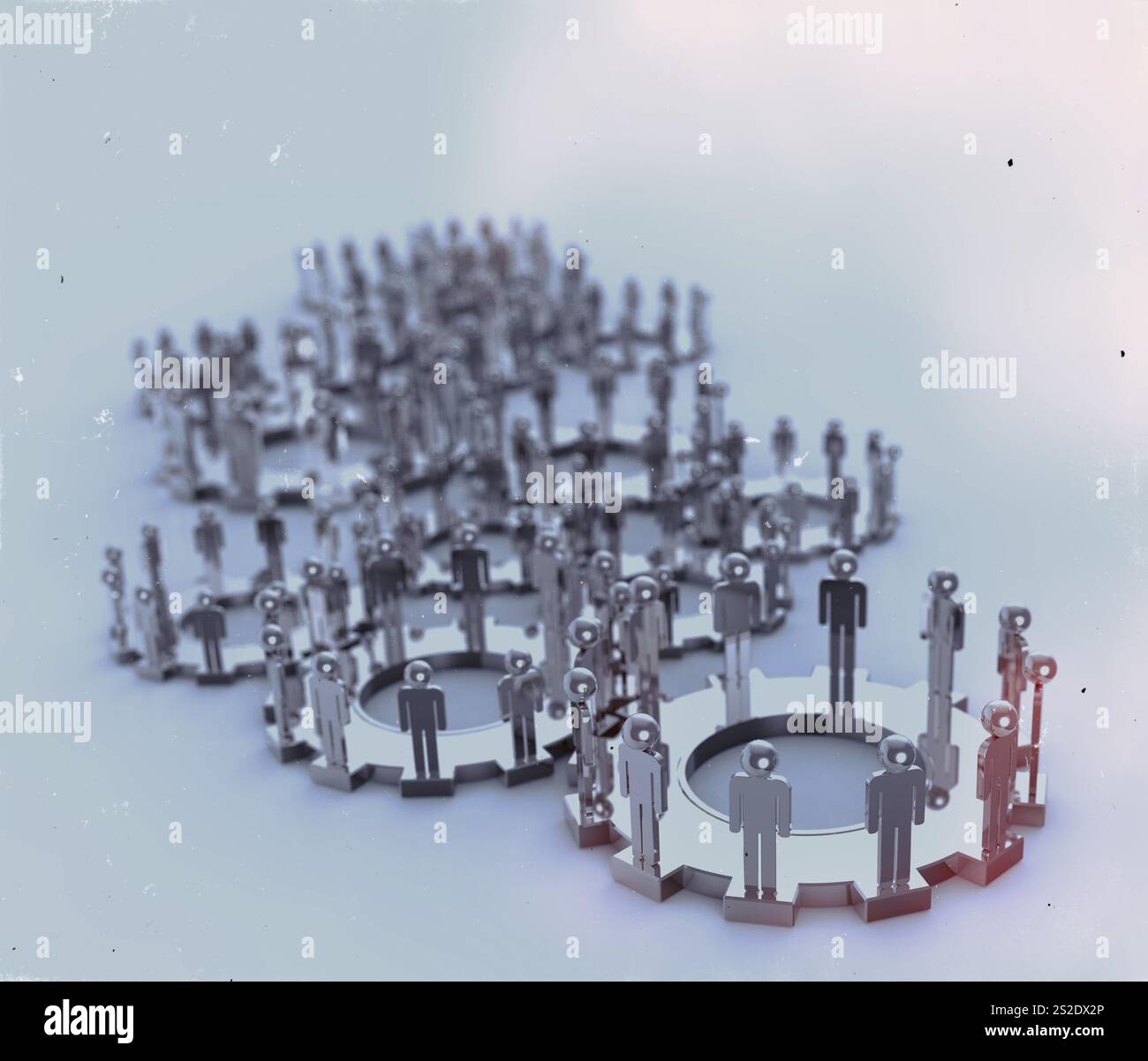 Model of 3d figures on connected cogs as industry vintage style concept ...